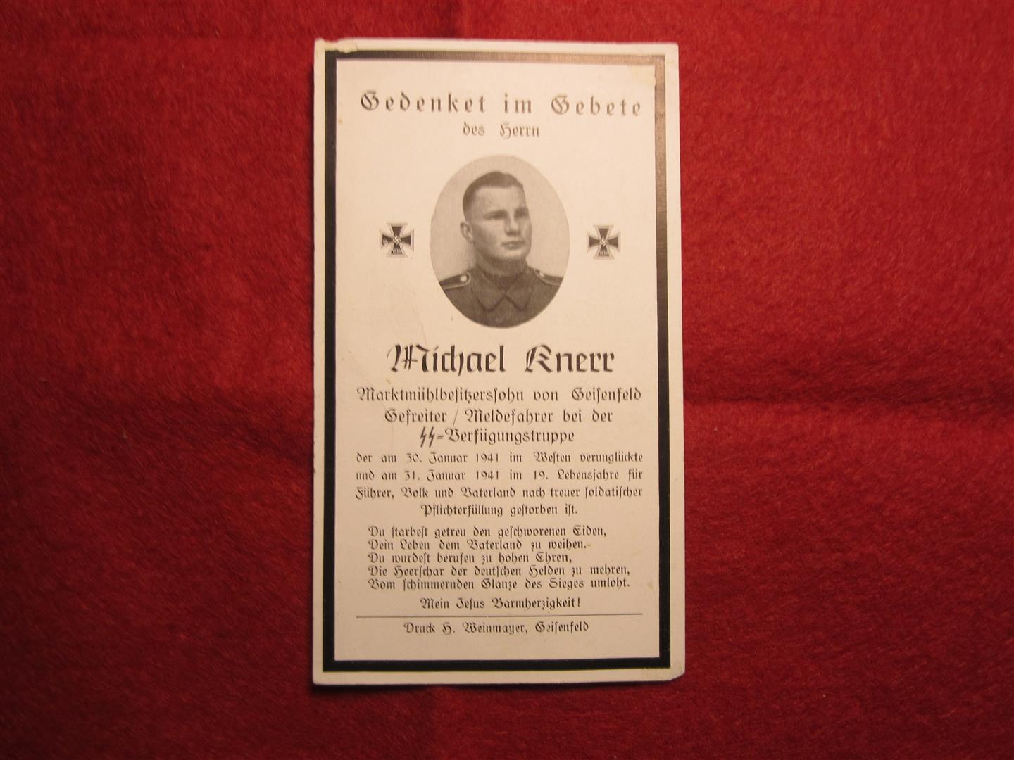 Captain Jacks Militaria - WW2 German SS Death Notice